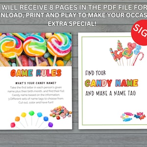 What's Your Candy Name Game With NAME TAGS + SIGN, Candy Party Idea ...