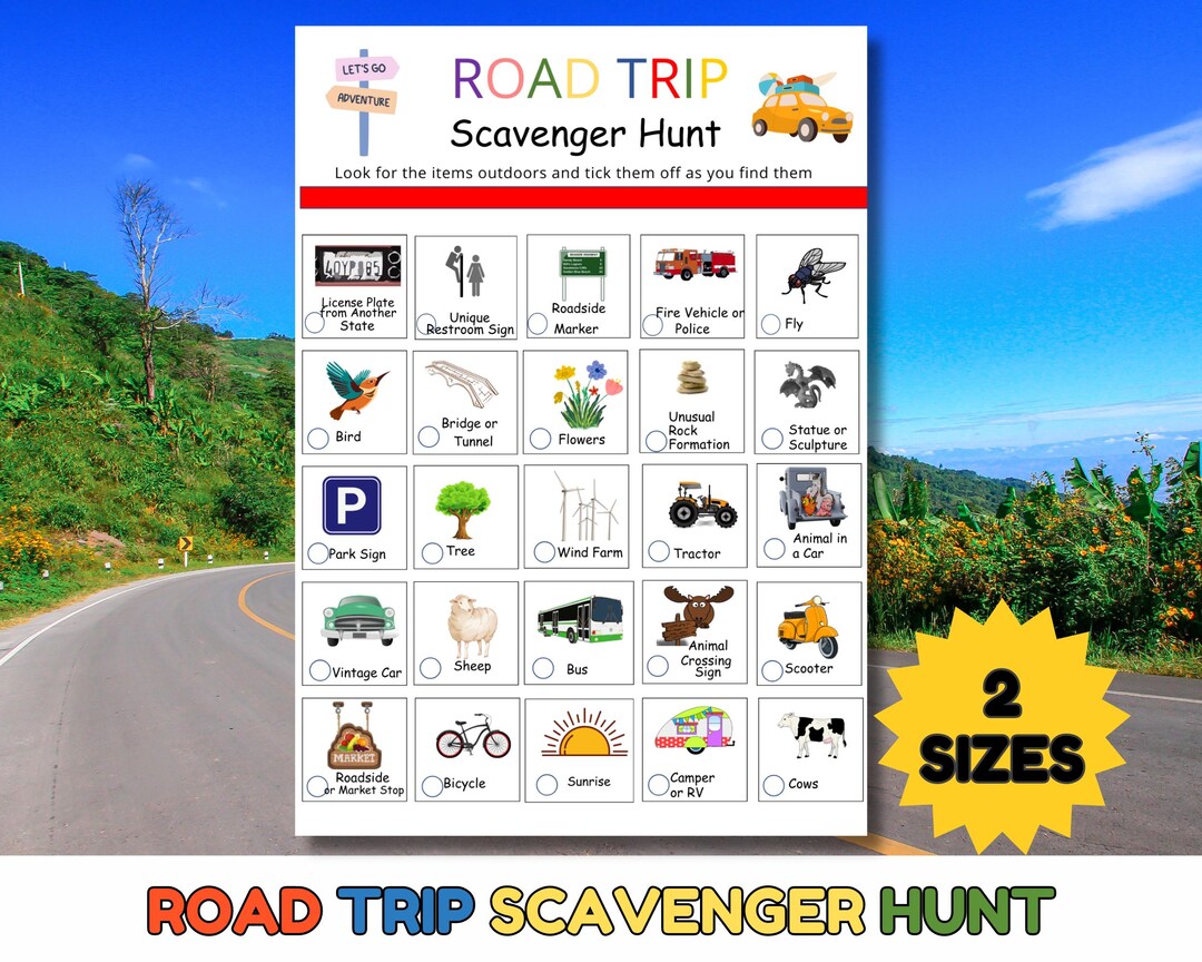 Printable Car Trip Scavenger Hunt, Outdoor Road Trip Games Activity ...