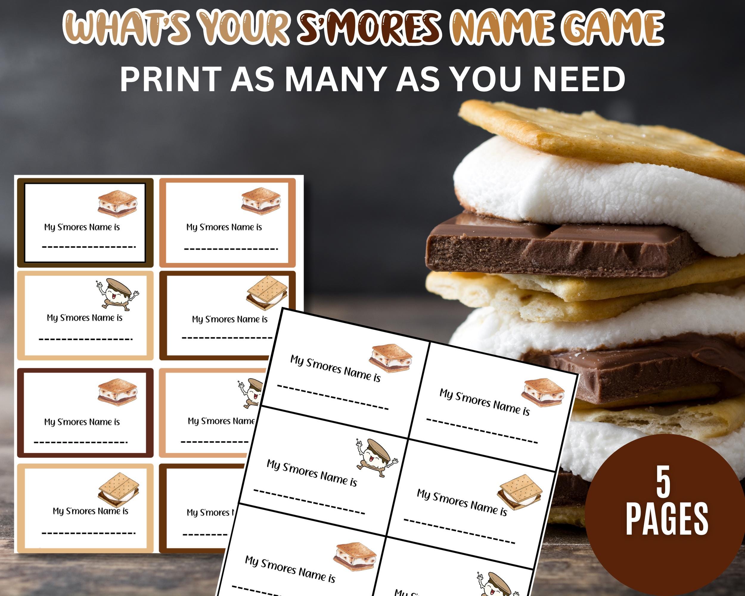 What's Your S'mores Name Game NAME TAGS + SIGN, Smores Bar ...