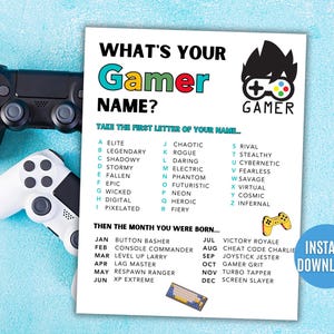 What's Your Gamer Name Game, NAME TAGS + SIGN, Gaming Name Activity ...