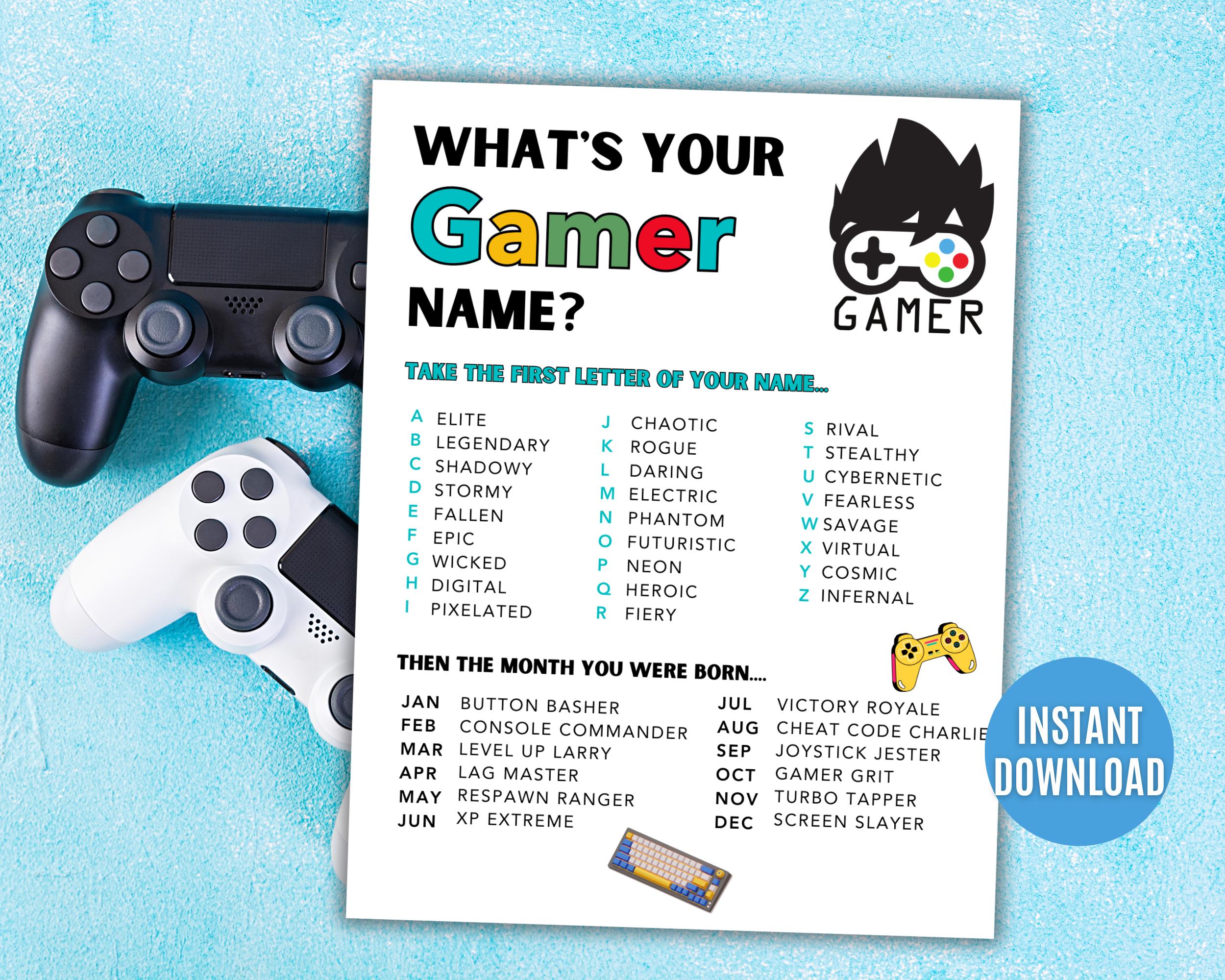 What's Your Gamer Name Game, NAME TAGS + SIGN, Kids Gaming Birthday ...