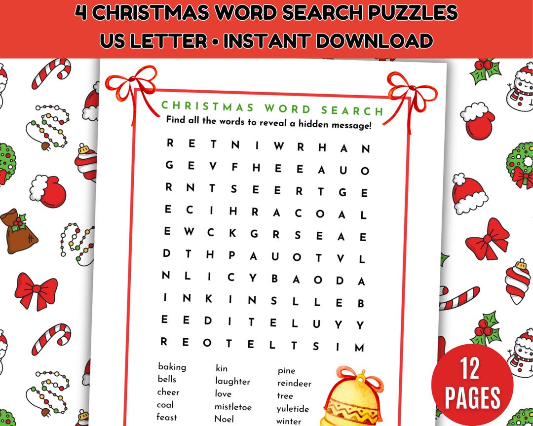 Christmas Word Search Games: Fun Holiday Activity (printable PDF) - Etsy