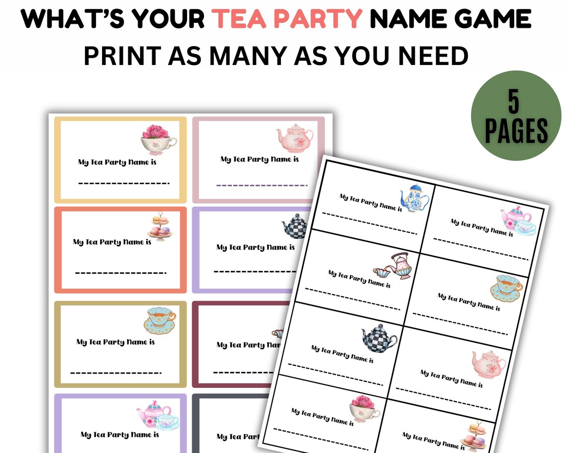 What's Your Tea Party Name Game, NAME TAGS + SIGN, Girls Tea Party ...