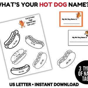 What's Your Hot Dog Name Game, NAME TAGS +signs, Weiner Dogs BBQ Party ...