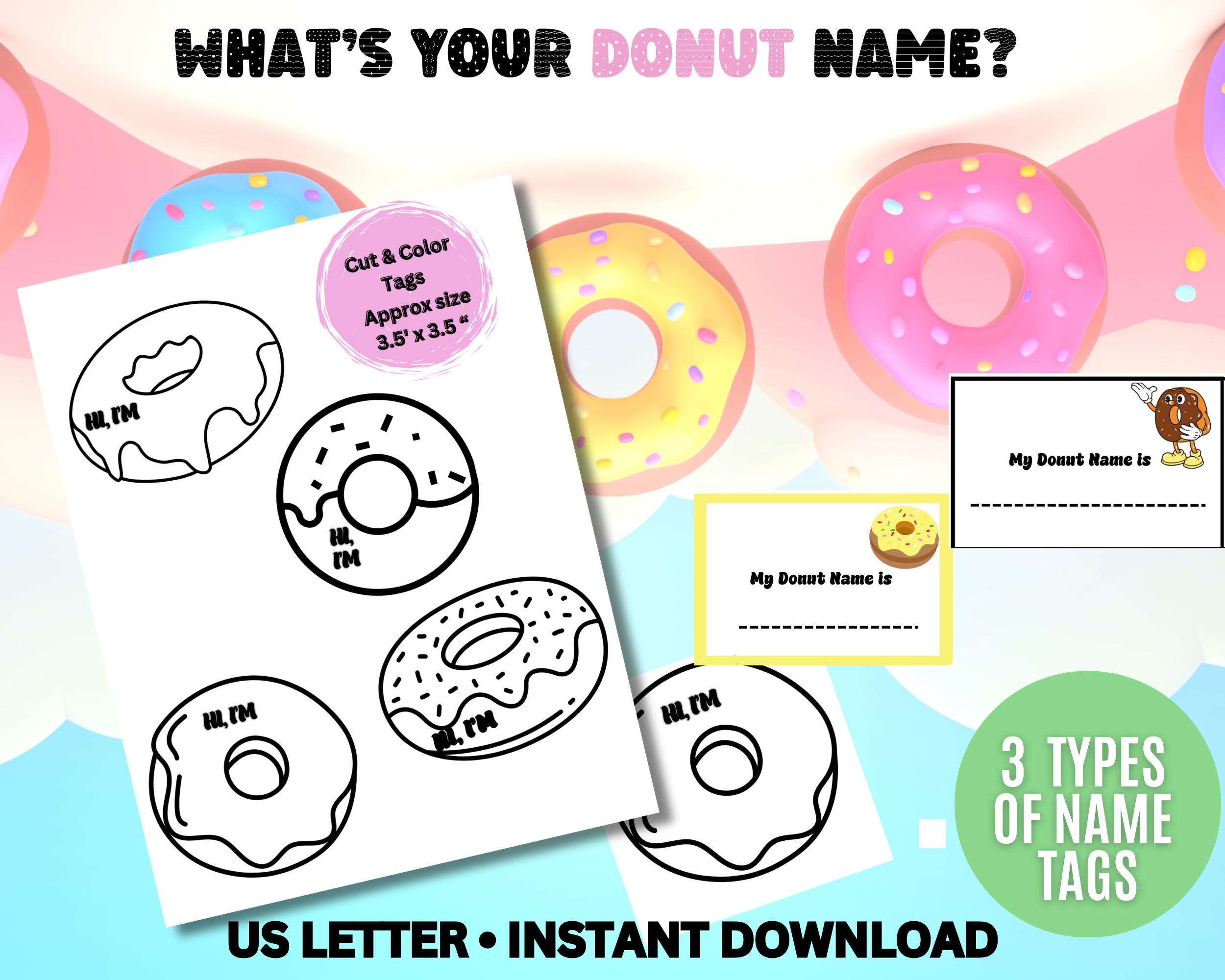 What's Your Donut Name Game NAME TAGS + SIGN, Donut Birthday, Baby ...