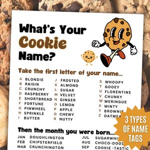 What's Your Cookie Name Game NAME TAGS + SIGN, Cookie-themed Party ...