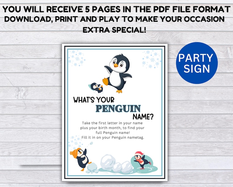 What's Your Penguin Name Game NAME TAGS + SIGN, Penguin Birthday, Baby ...