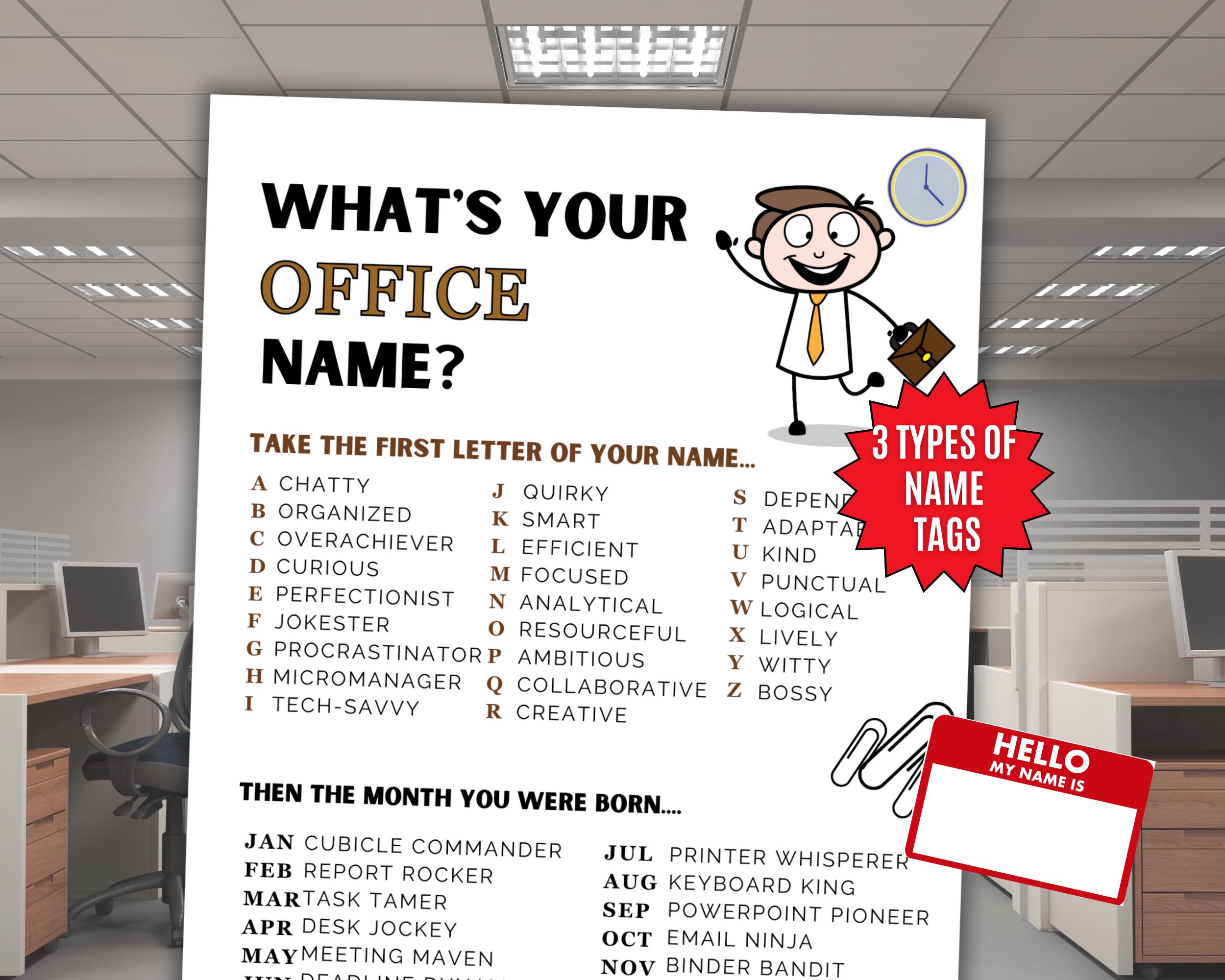 What's Your Office Name Game NAME TAGS + SIGN, Printable Work Office ...