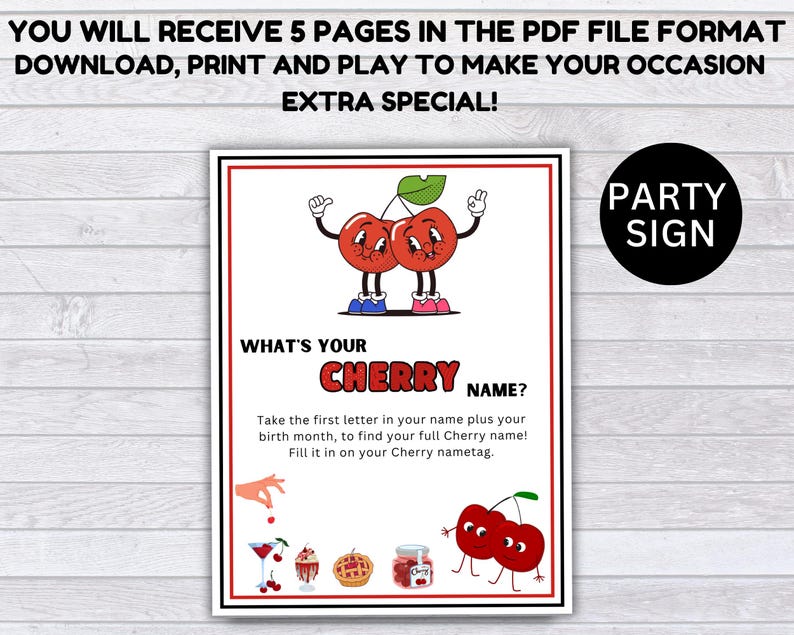 What's Your Cherry Name Game NAME TAGS + SIGN, Office Cocktails, Happy ...