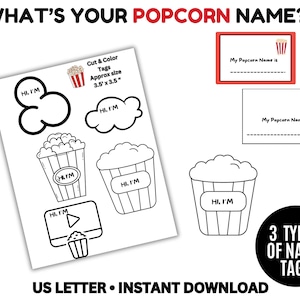 What's Your Popcorn Name Game NAME TAGS + SIGN, Movie Night Games ...