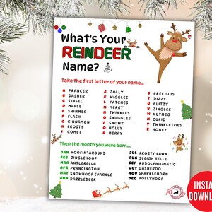 What's Your Reindeer Name Game NAME TAGS + SIGN, Christmas Party ...