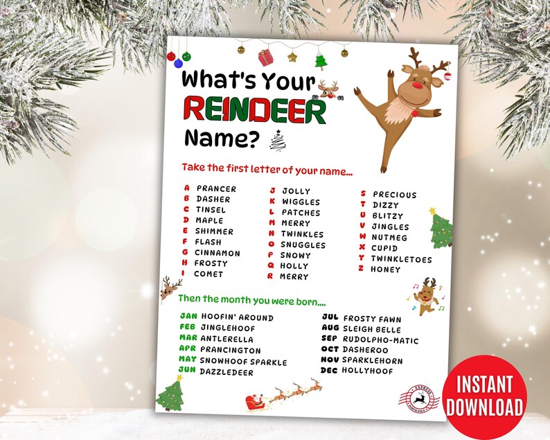 What's Your Reindeer Name Game NAME TAGS + SIGN, Christmas Party ...