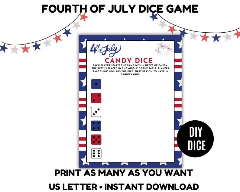 4th of July Rolling Dice Game, Fourth of July Candy Dice Printable ...
