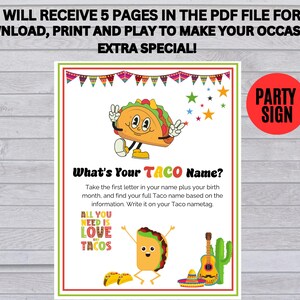 What's Your Taco Name Game, NAME TAGS + SIGN, Printable Mexican Fiesta ...