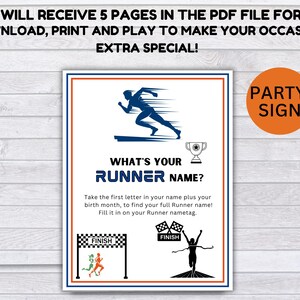 What's Your Runner Name Game, NAME TAGS + SIGN, Athletics Themed Sports ...