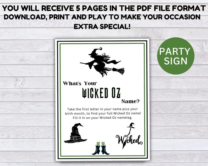 What's Your Wicked Oz Name Game, NAME TAGS + SIGN, Wicked Movie Musical ...