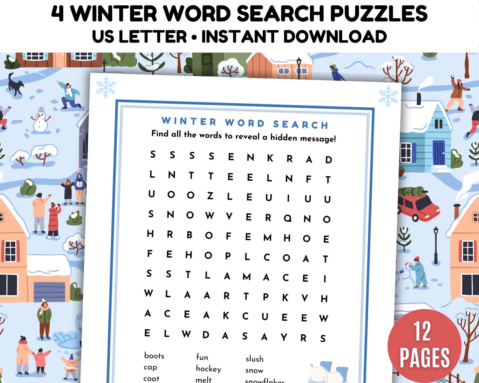 Winter Word Search Puzzle Games, Themed Wordsearch Activity Printable ...