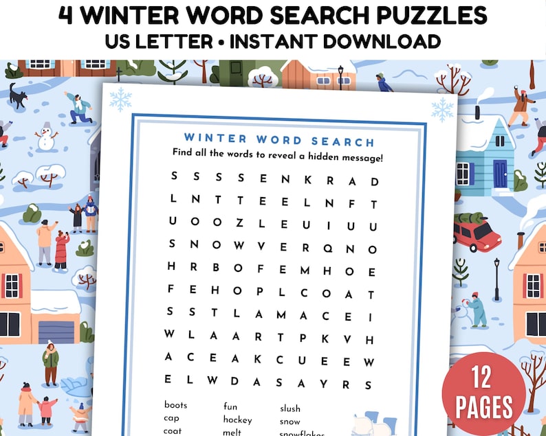 Winter Word Search Puzzle Games, Themed Wordsearch Activity Printable ...