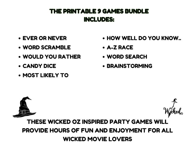 Wicked Oz Themed Games Bundle, Wicked Movie Musical Themed Party ...