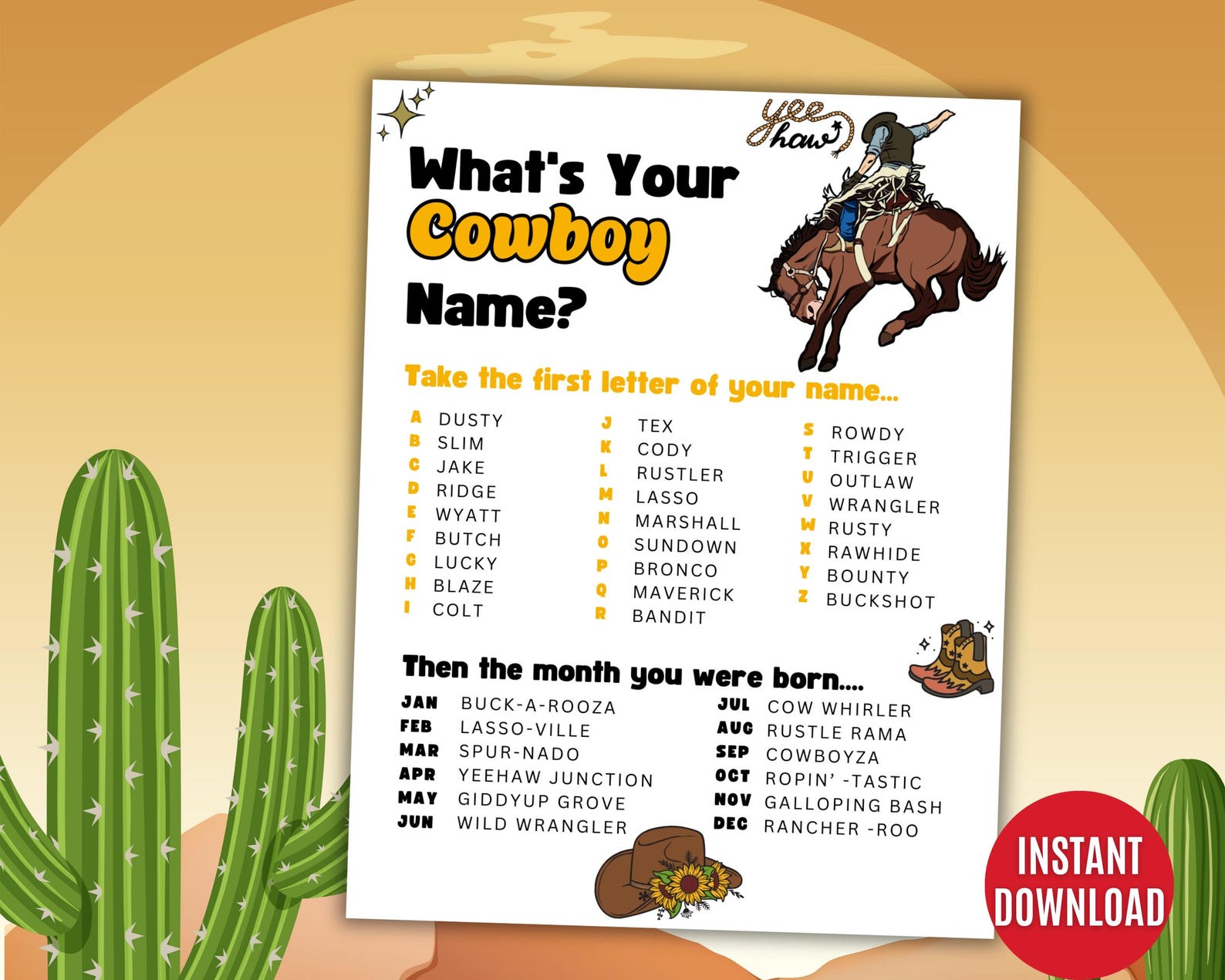 What's Your Cowboy Name Game, Name TAGS, GENERATOR & Party SIGN, Cowboy ...