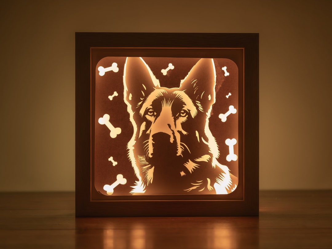 3D Dog Portrait Shadowbox SVG Files, German Shepherd Lightbox Template ...