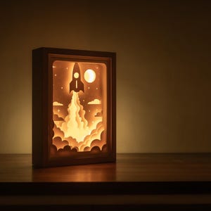 3D Spaceship Lightbox SVG, Rocket Launching Shadowbox Template, Space ...