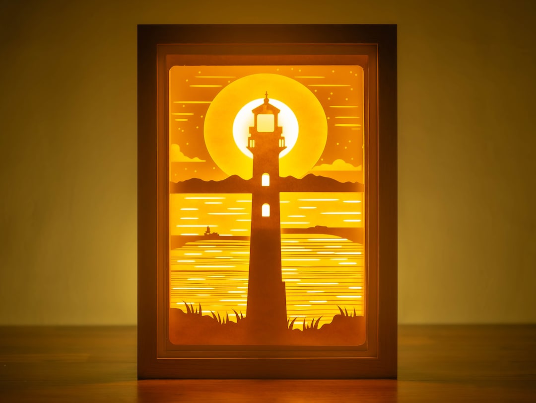 Lighthouse Shadow Box SVG Template, Lighthouse Lightbox Paper Cutting ...