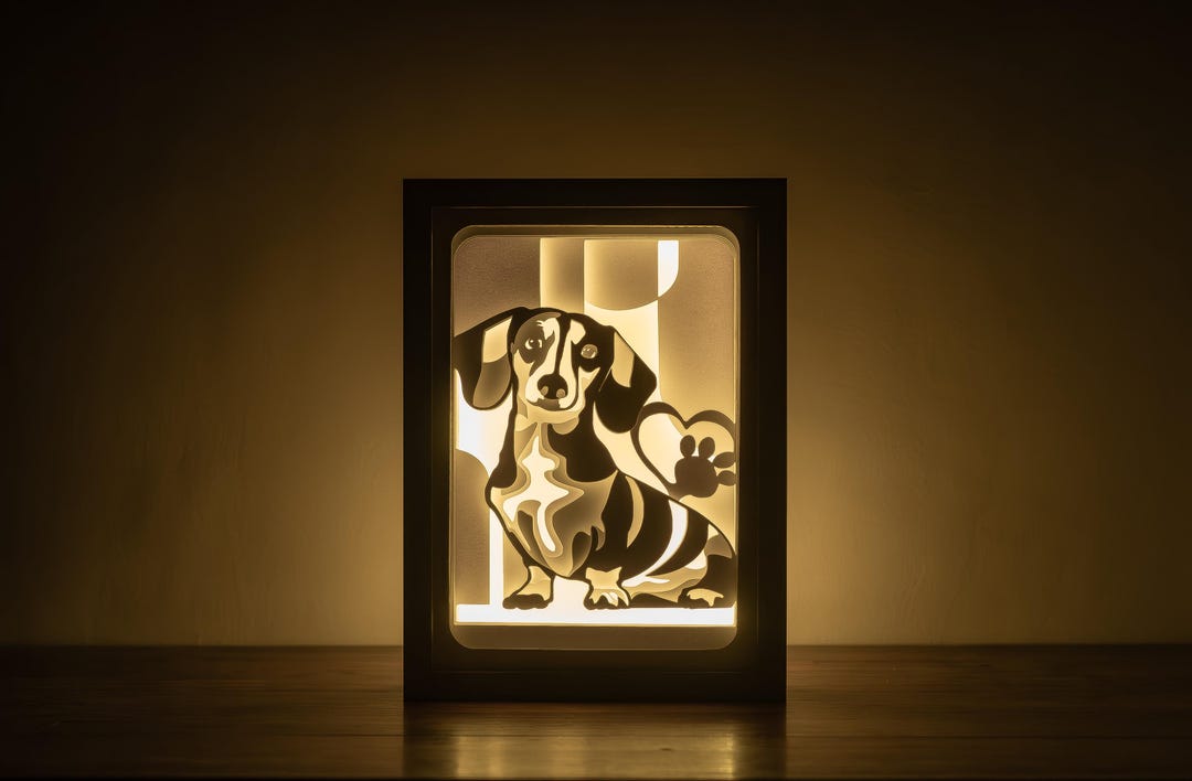 3D Dog Lightbox SVG Template, Cute Dachshunds Shadowbox Template, Puppy ...