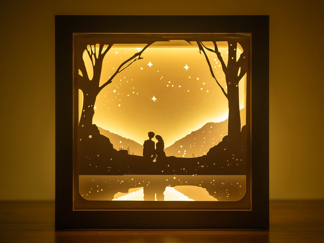 Lovers Shadowbox SVG Template: Serene Night Sky Light Box (digital ...