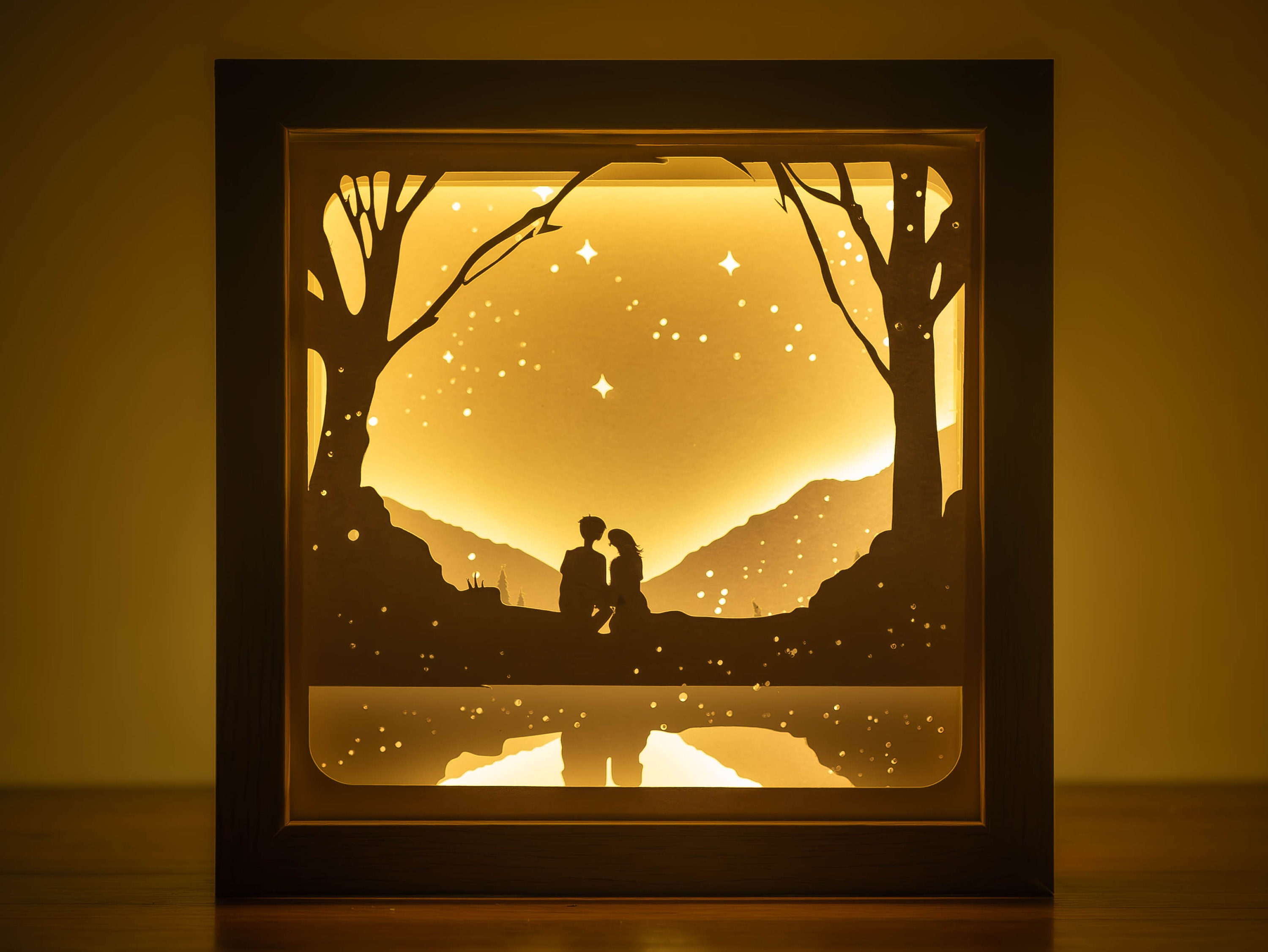 Lovers Shadowbox SVG Template, Serene Night Sky Light Box SVG ...
