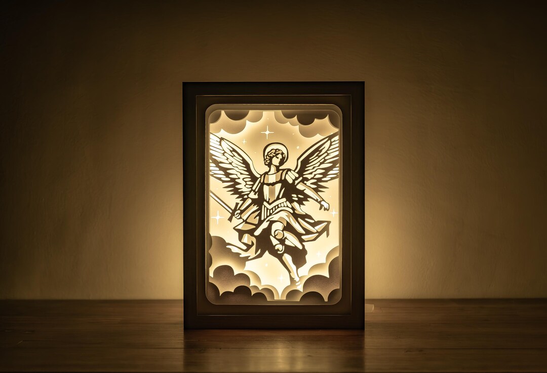 3D Angel Shadowbox SVG Template, Archangel Lightbox Template, Guardian ...
