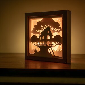 3D Tree House Lightbox SVG Template, Tree Shelter Shadowbox Template ...