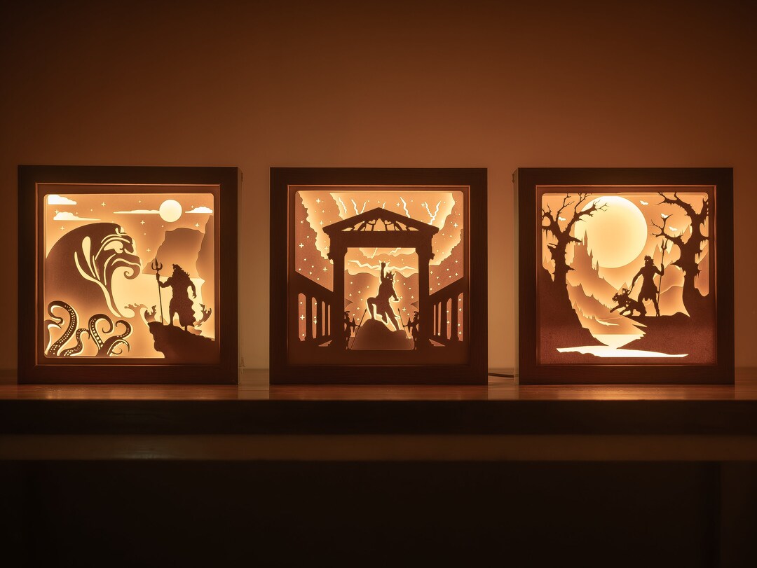 Set of 3 Greek Gods Shadowbox Template, Olympians Lightbox SVG, Greek ...