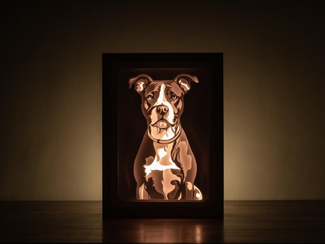 3D Dog Lightbox SVG Template, Cute Pitbull Shadowbox Template, Dog ...