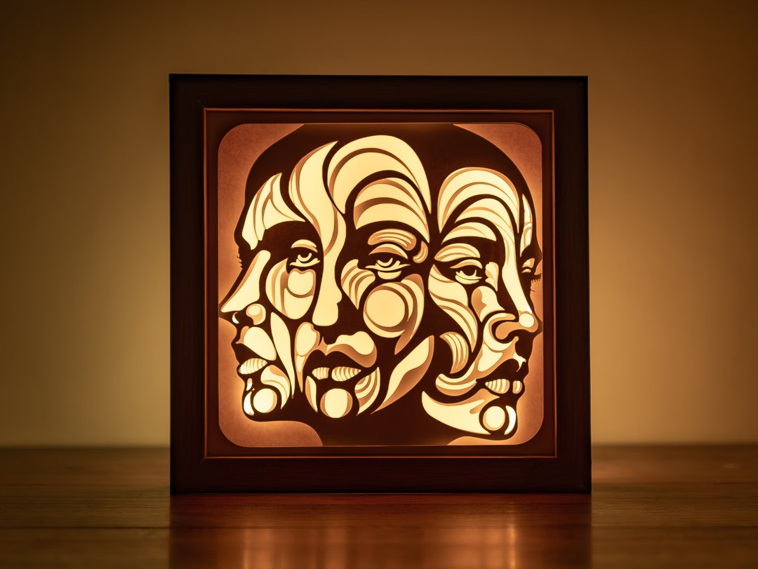 3D Woman Portrait Lightbox Template,3 Faces in One Shadowbox, Beautiful ...