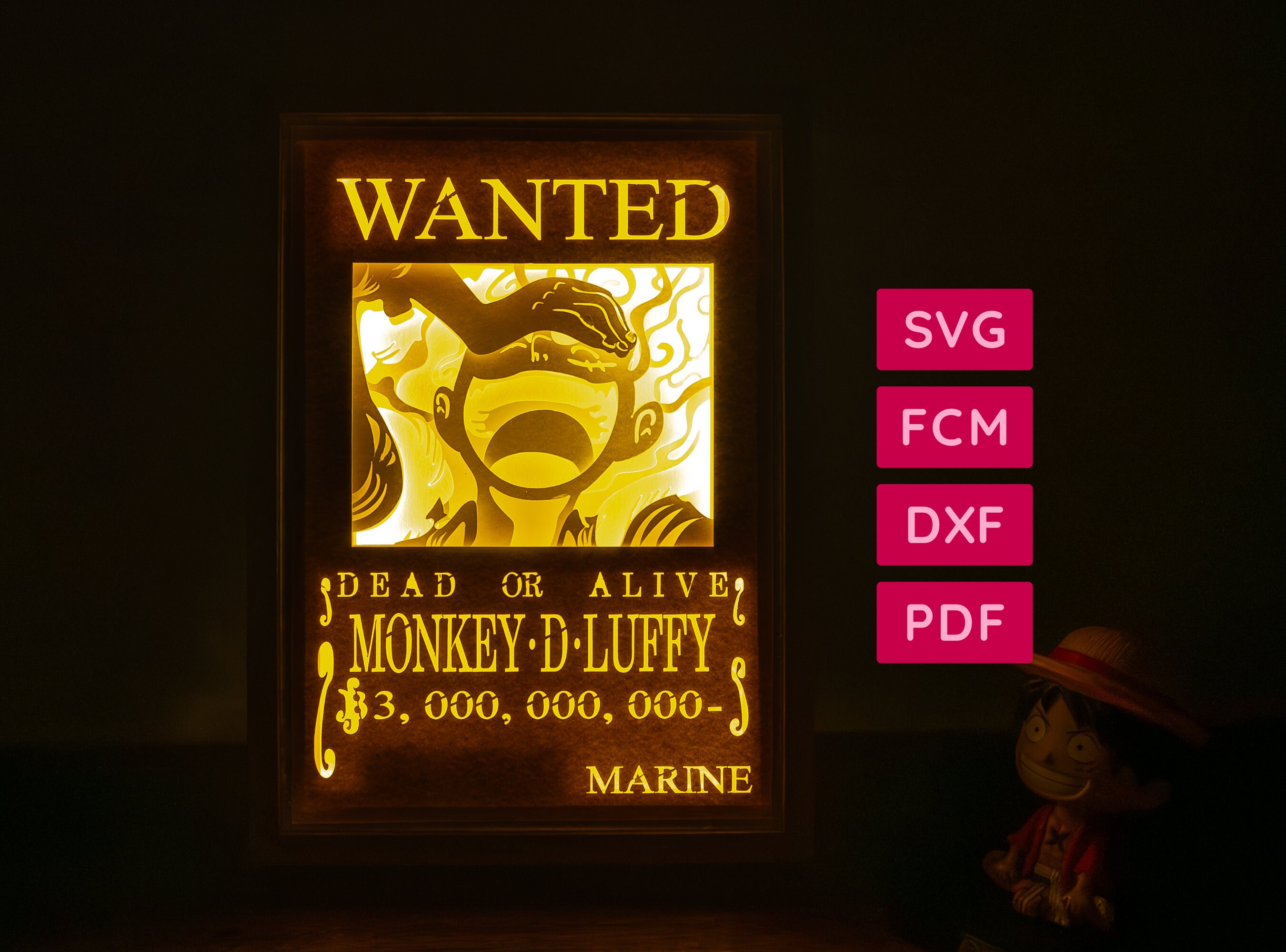 Luffy Gear 5 Shadow Box SVG Template Sun God Nika Lightbox - Etsy 日本