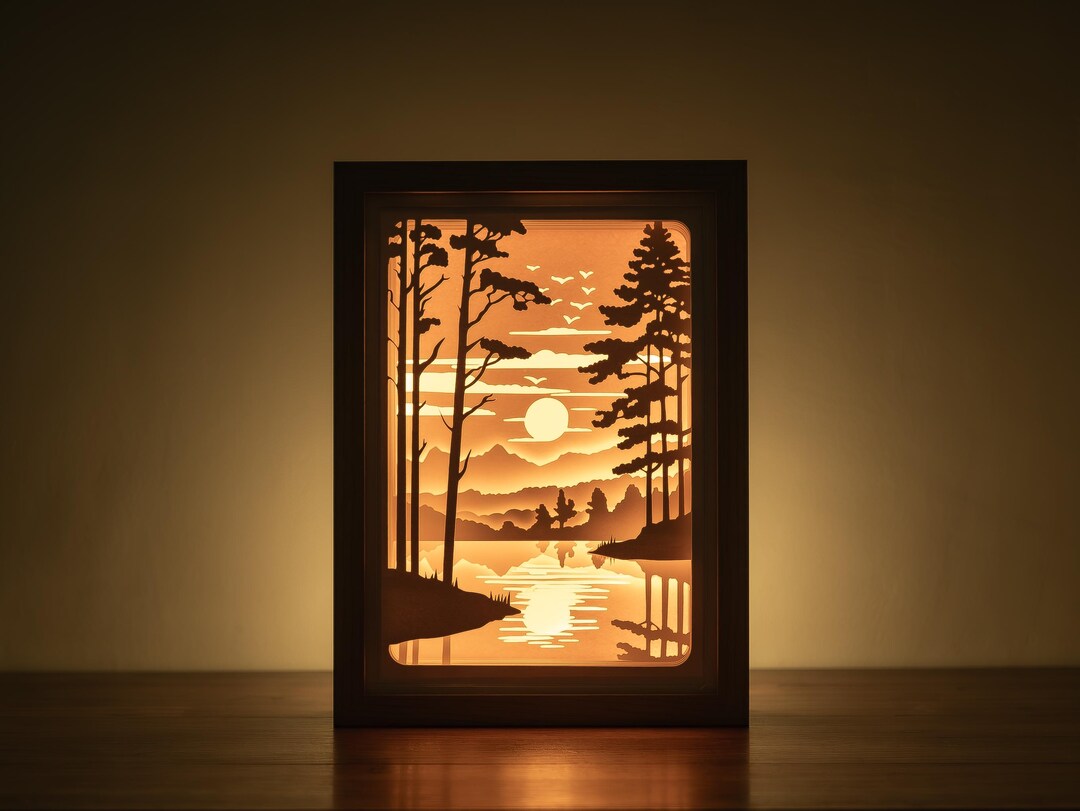 3D Landscape Shadowbox Template, Forest Lightbox Template, River and ...