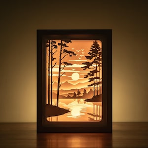 3D Landscape Shadowbox Template, Forest Lightbox Template, River and ...