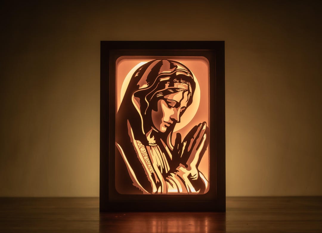 Virgin Mary Paper Cut Lightbox Template: DIY Shadowbox SVG, Gift Design ...