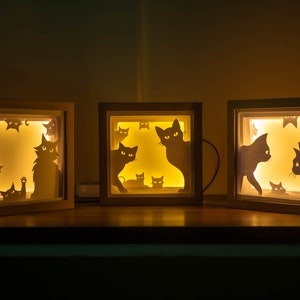 Set of 3 - Peeking Cats Lightbox Templates, Cute Cats Box SVG Template ...