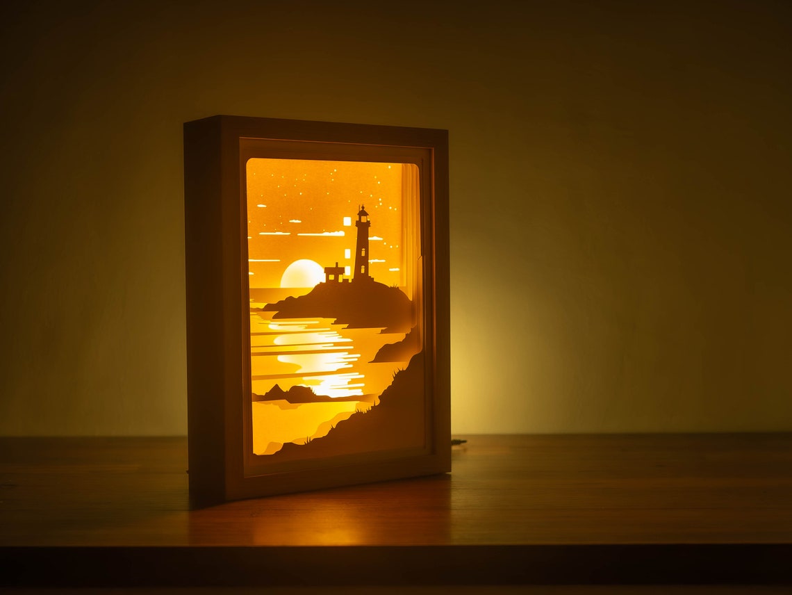 Lighthouse Shadowbox Template: 3D Layered Paper Light Box (SVG, PDF) - Etsy