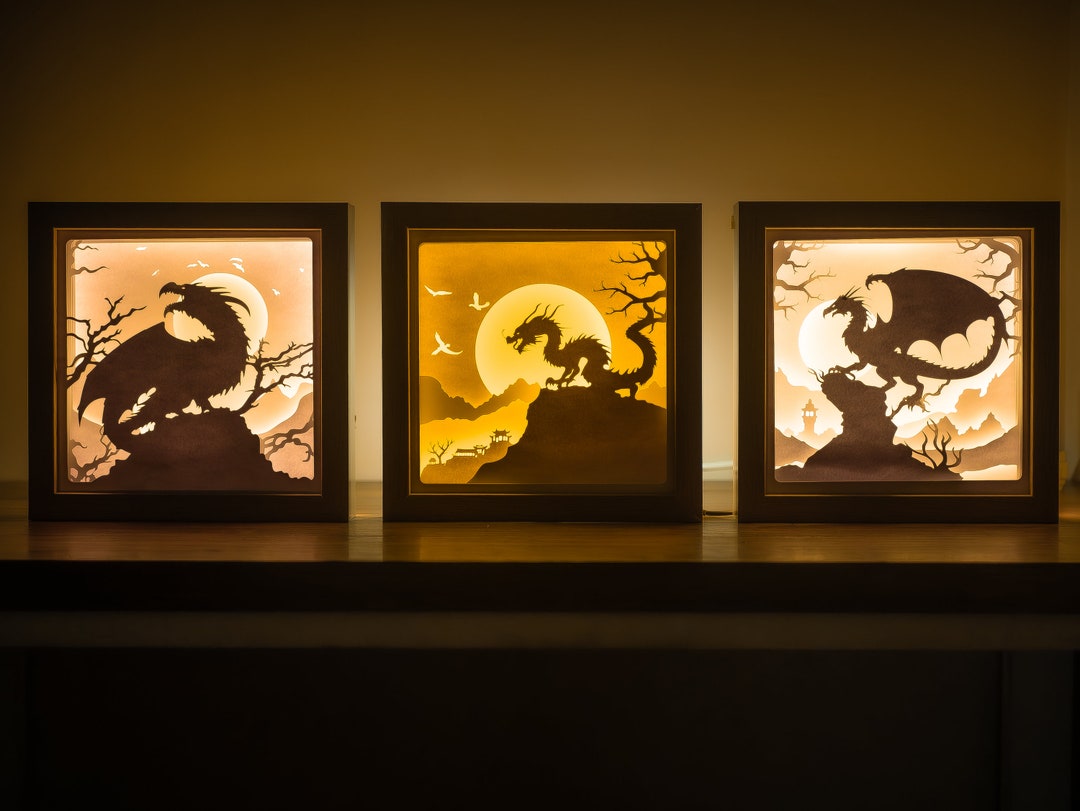 Set of 3 - Dragons Lightbox Template, Mythical Dragons SVG Template ...
