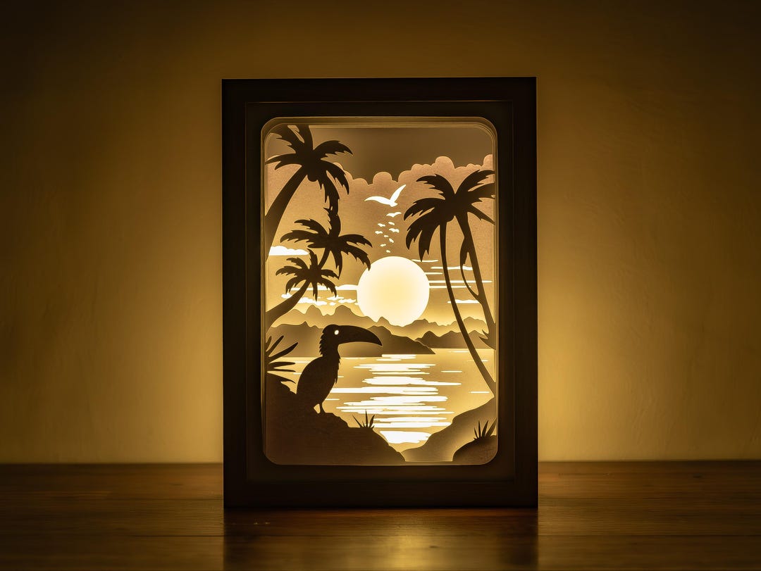 3D Landscape Shadowbox Template, Beautiful River Lightbox SVG, River ...