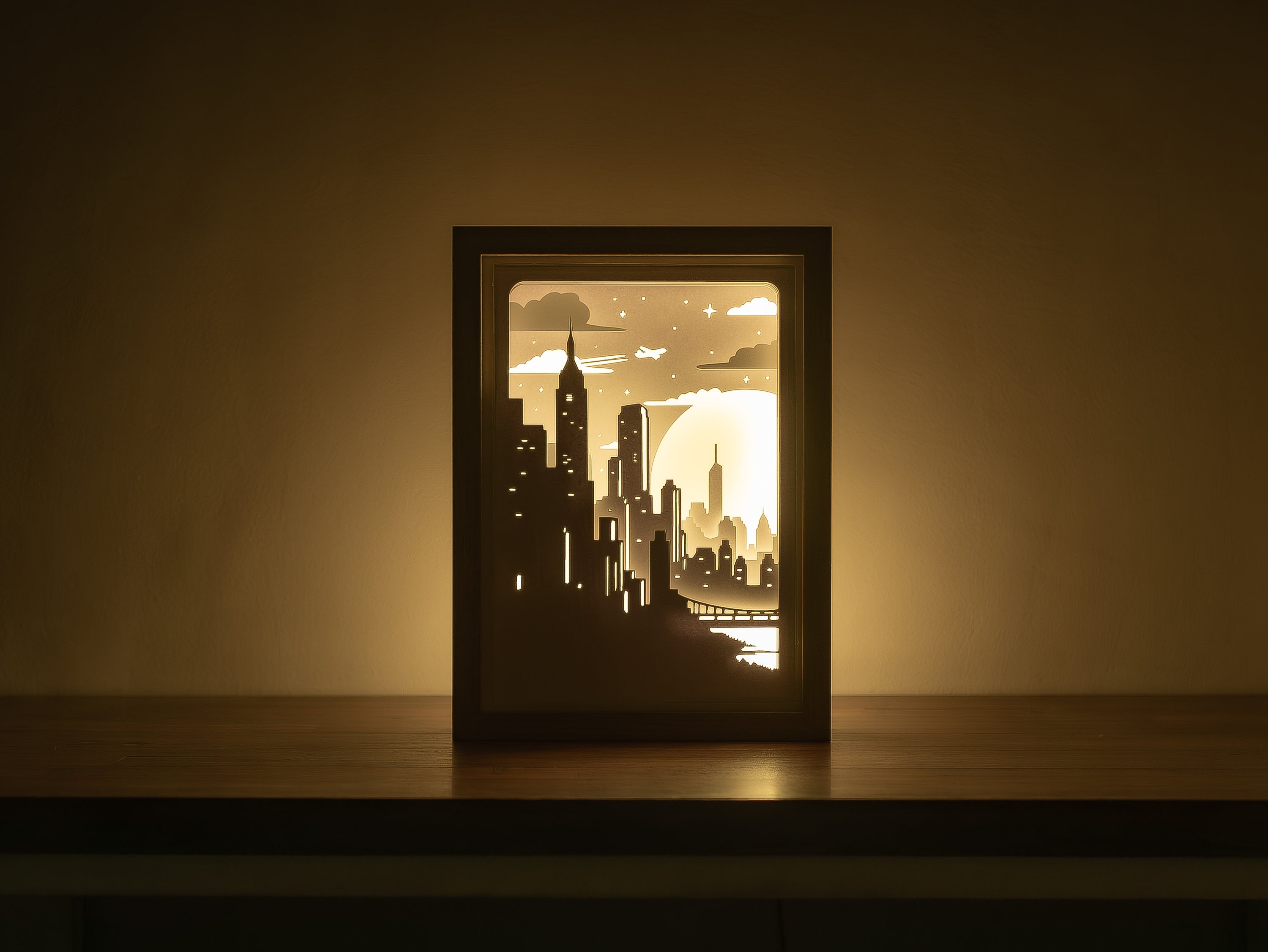 Cityscape Lightbox SVG Template: 3D Skyscraper Shadowbox (digital ...