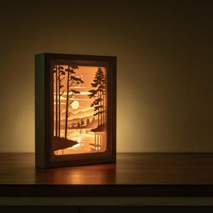 3D Landscape Shadowbox Template, Forest Lightbox Template, River and ...