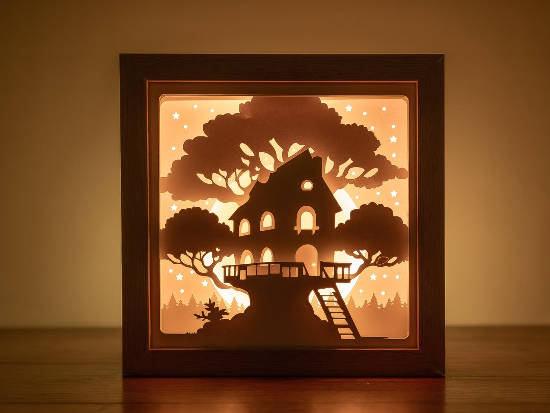3D Tree House Shadowbox SVG Template, Tree Shelter Lightbox Template ...
