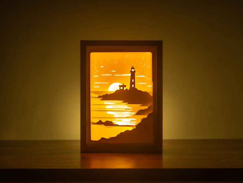 Lighthouse Shadowbox Template: 3D Layered Paper Light Box (SVG, PDF) - Etsy