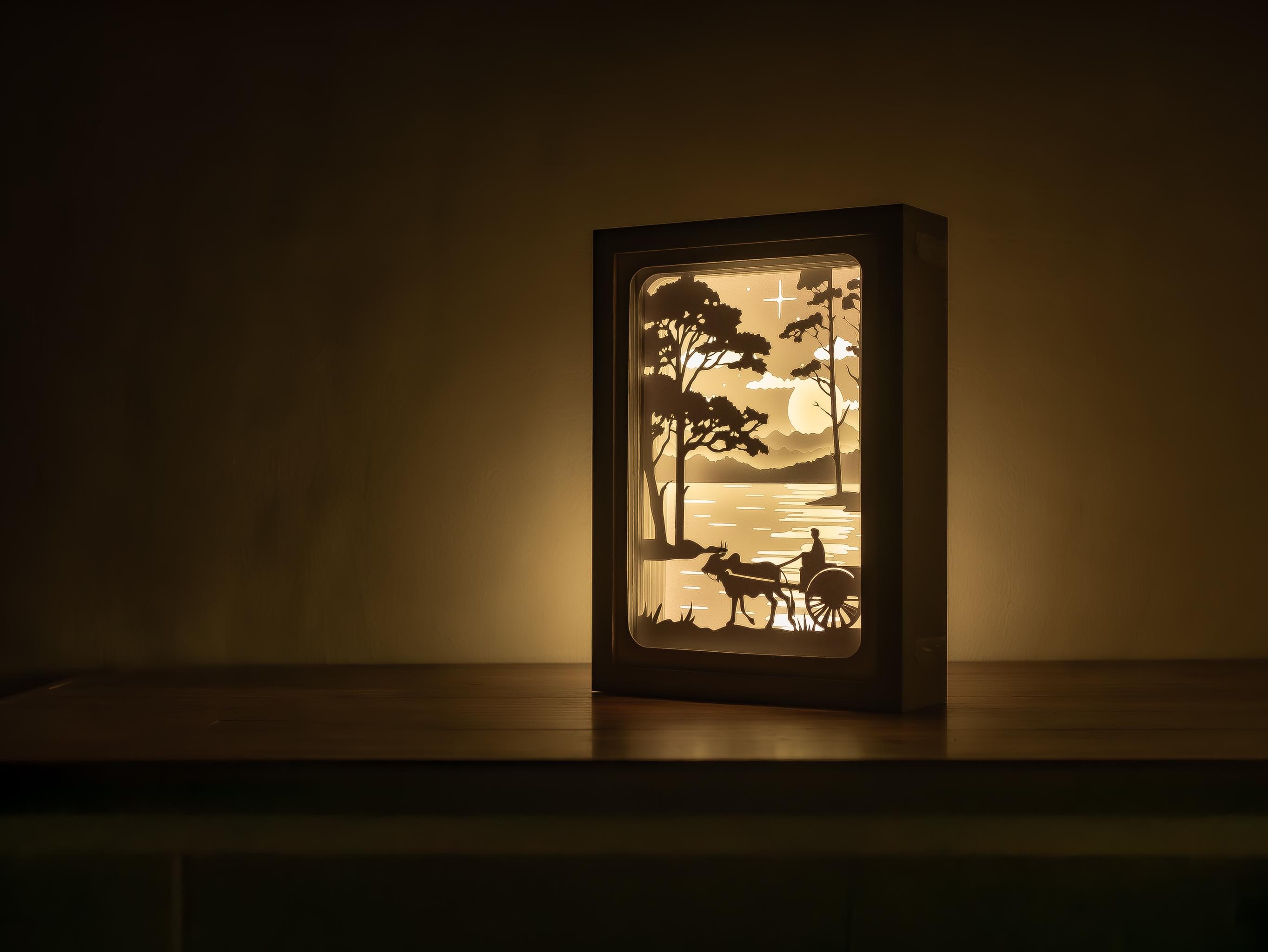 3D Landscape Shadowbox Template: Farmer Scene Paper Cut Lightbox (SVG ...
