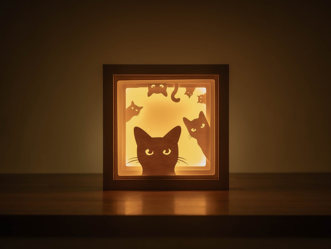 Peeking Cats Light Box DIY Files, Black Cats Lightbox Cutting Files, 3D ...