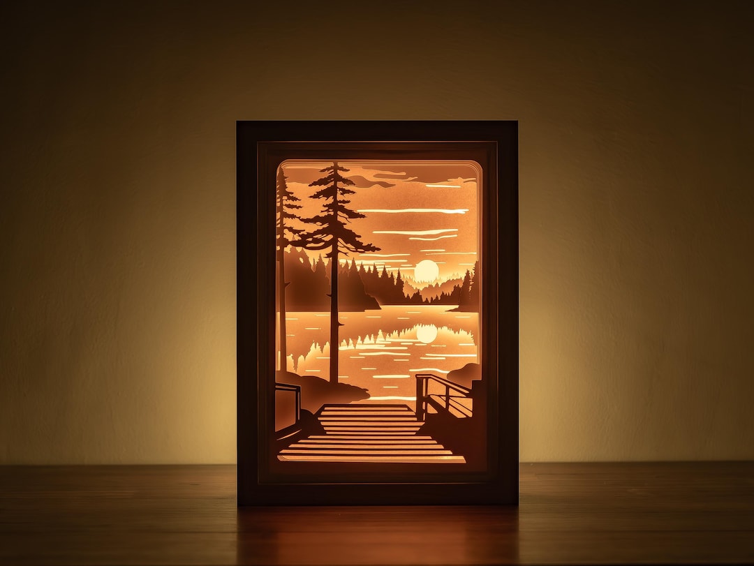 3D Landscape Lightbox Template, Mountains Paper Cut Template, Forest ...